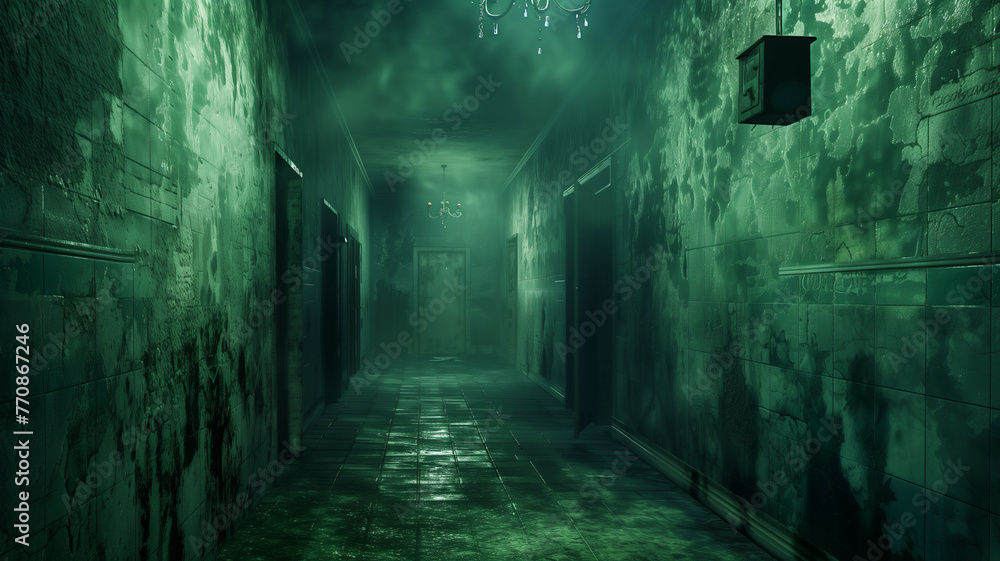 Fantasy horror walking way scene, scary underground tunnel under ruins ...
