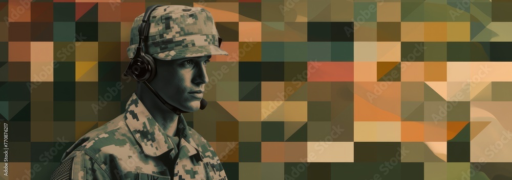 Military person, A Soldier, A pixelated digital camouflage pattern in ...