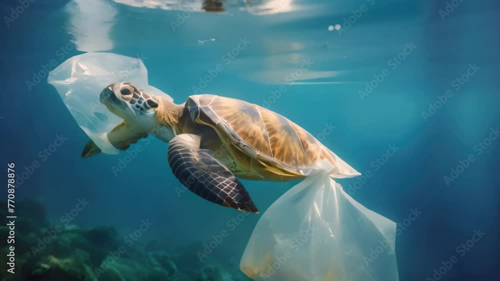 Turtle Swimming in Ocean With Plastic Bag, Sea turtle with plastic bags ...