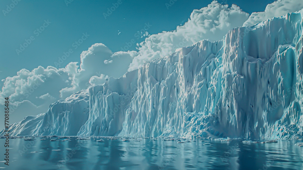 Depict the melting of ice caps and glaciers with a series of evolving ...