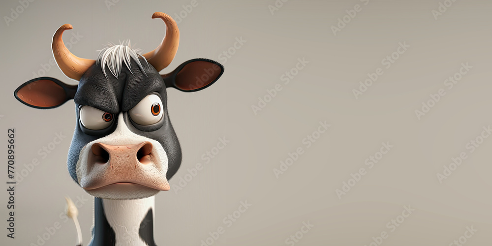 Cute Cartoon Angry Cow Character with Space for Copy Stock Illustration ...