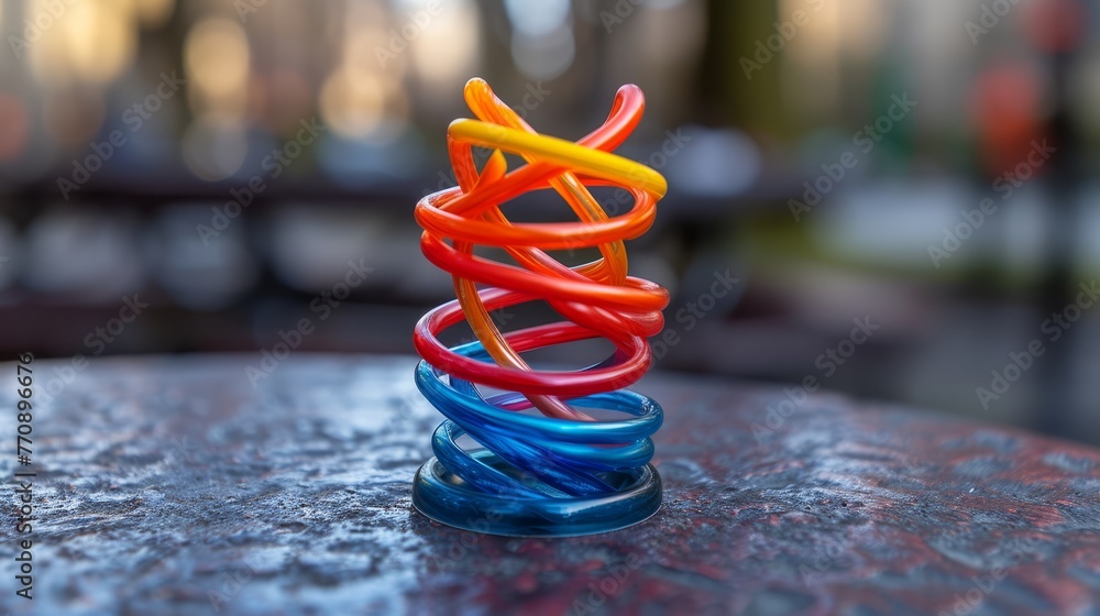 A glass object, focused closely, sits on a table Behind it, a building ...