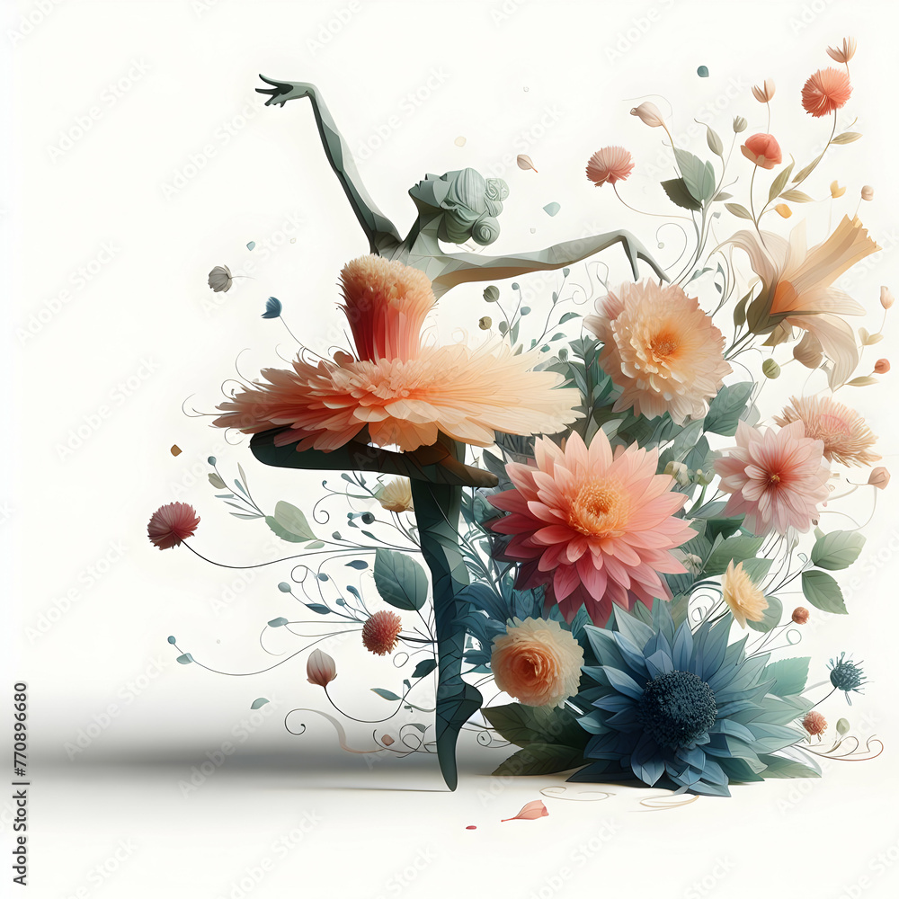 3D flat icon as Botanical Ballet as Elegant watercolor flowers arranged ...