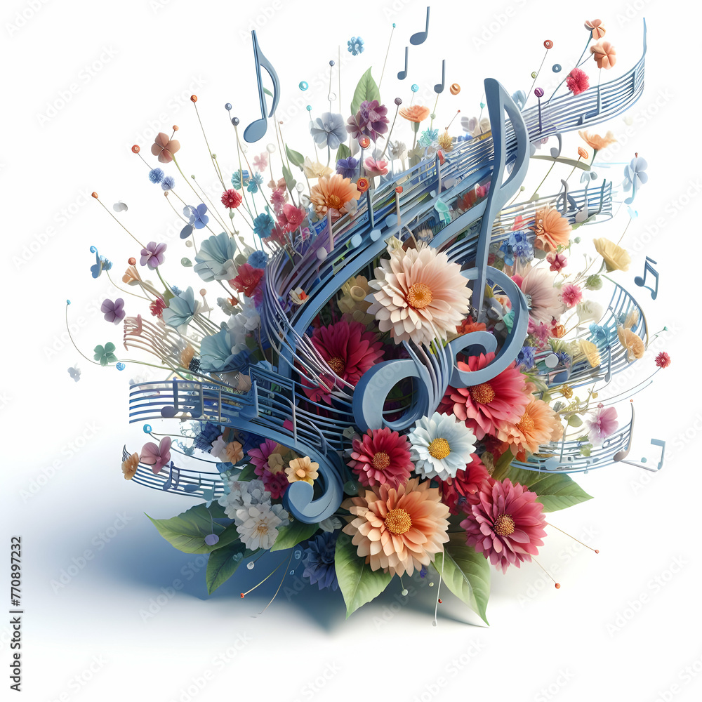 3D flat icon as Floral Symphony as A watercolor depiction of musical ...