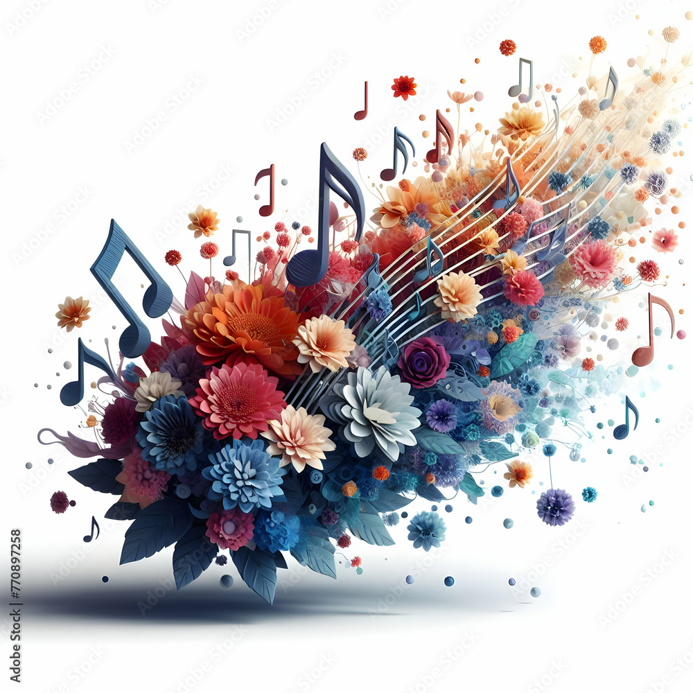 3D flat icon as Floral Symphony as A watercolor depiction of musical ...