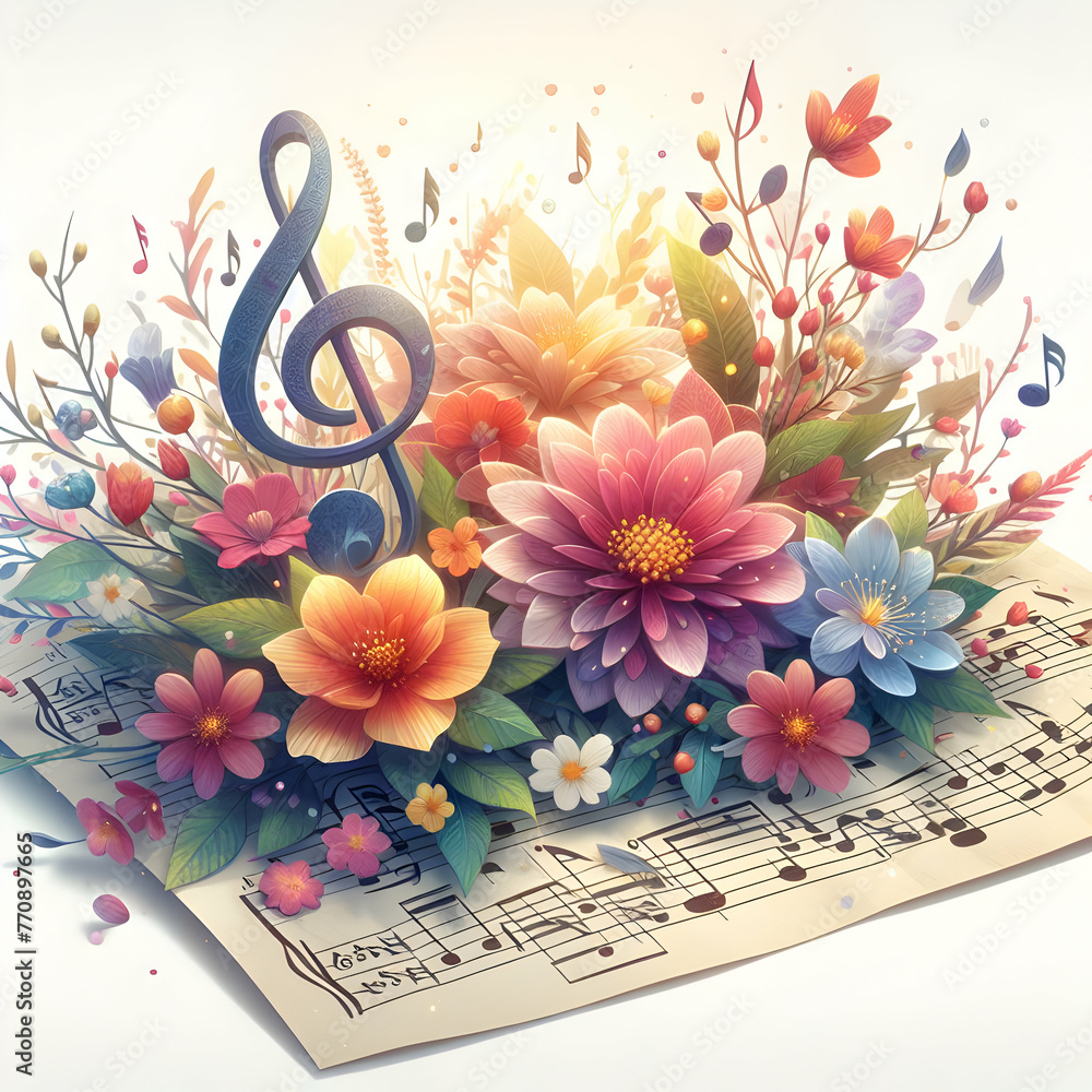 3D flat icon as Spring Sonata as Watercolor illustration of spring ...