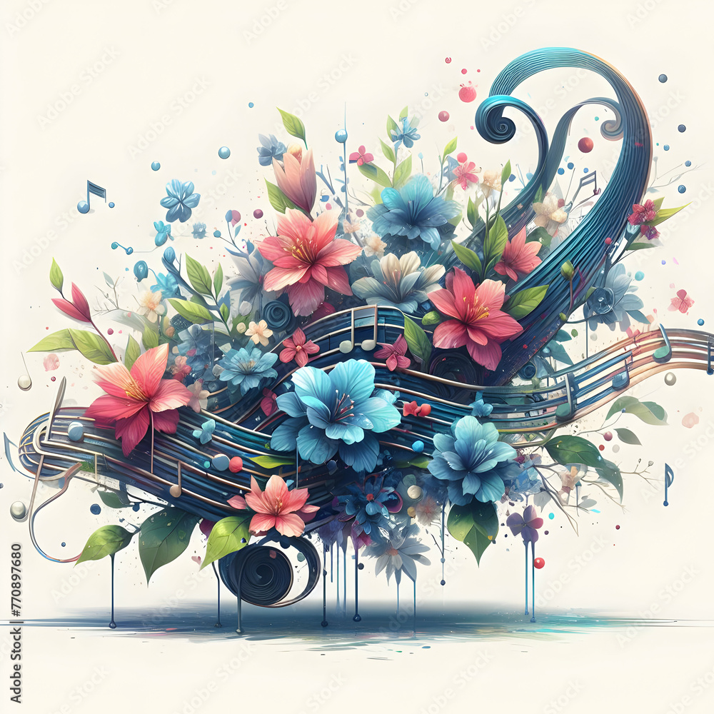 3D flat icon as Spring Sonata as Watercolor illustration of spring ...
