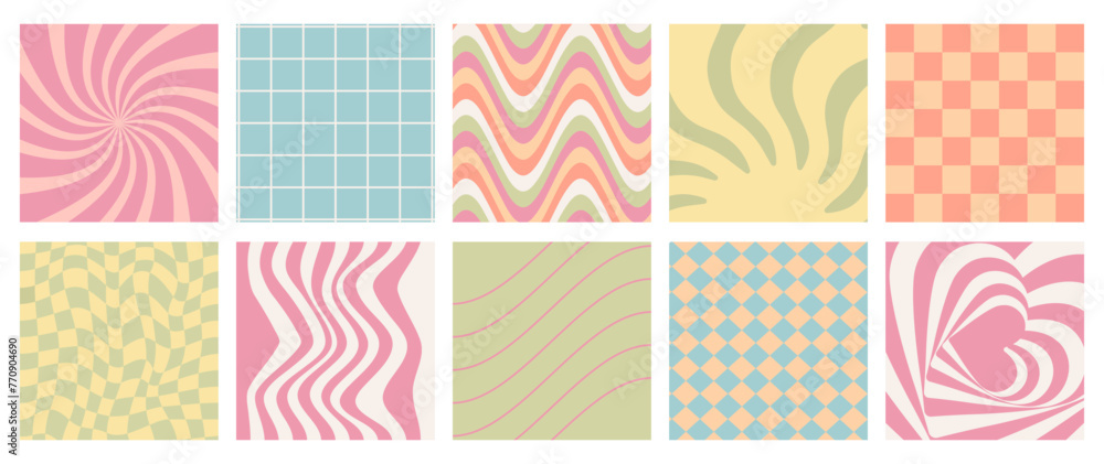 Cool retro 60s 70s groovy backgrounds with chess board, wavy patterns ...