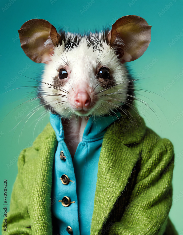 Fashionable Possum: Anthropomorphic Animal Model in Green and Azure ...