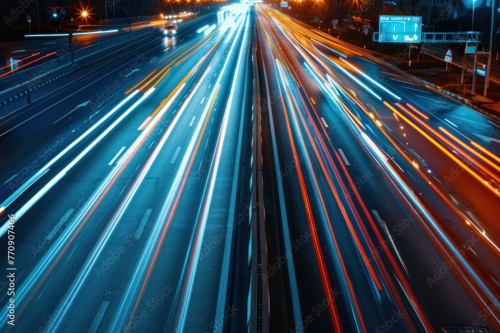 Cars lights on the road at night time. Timelapse, hyperlapse of ...
