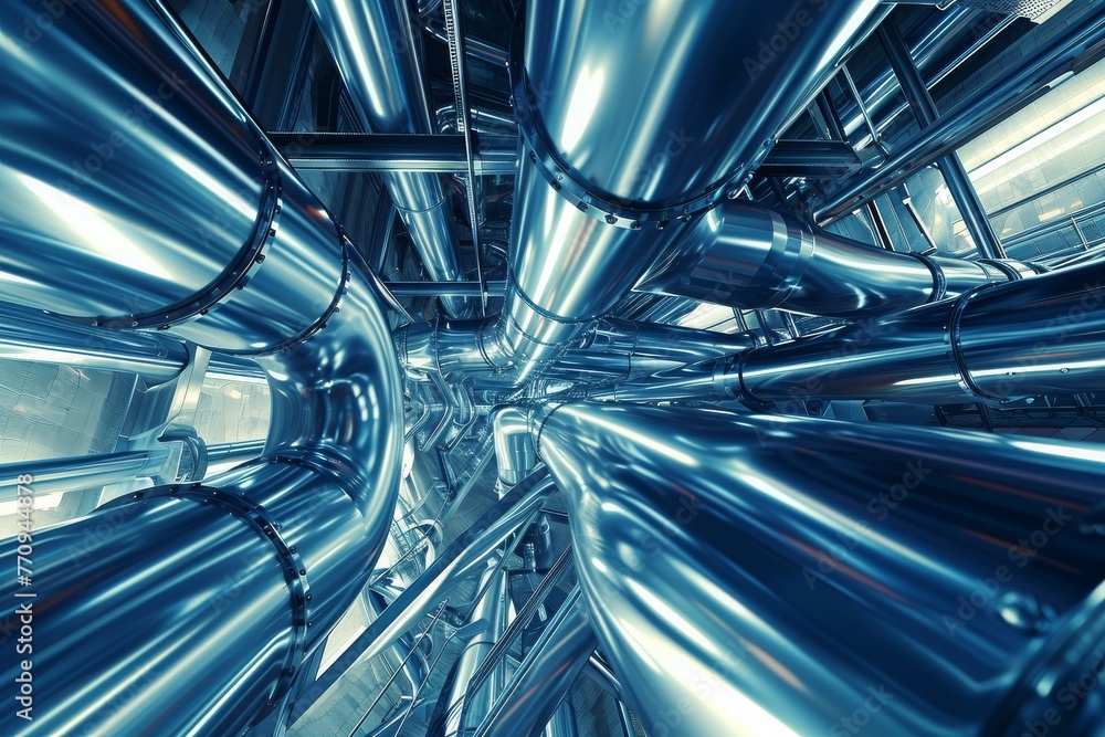 A very large metal pipe is seen inside a building, showcasing its ...