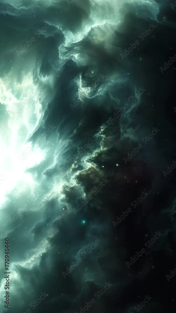 Vertical Dark Green Deep Space Galaxy Nebula. Cinematic celestial ...