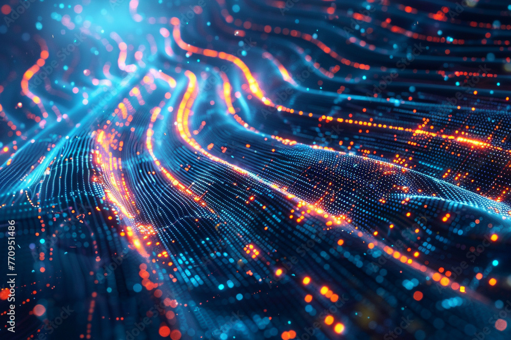 A web of radiant digital lines encapsulated in a matrix with AI algorithms flowing through ...