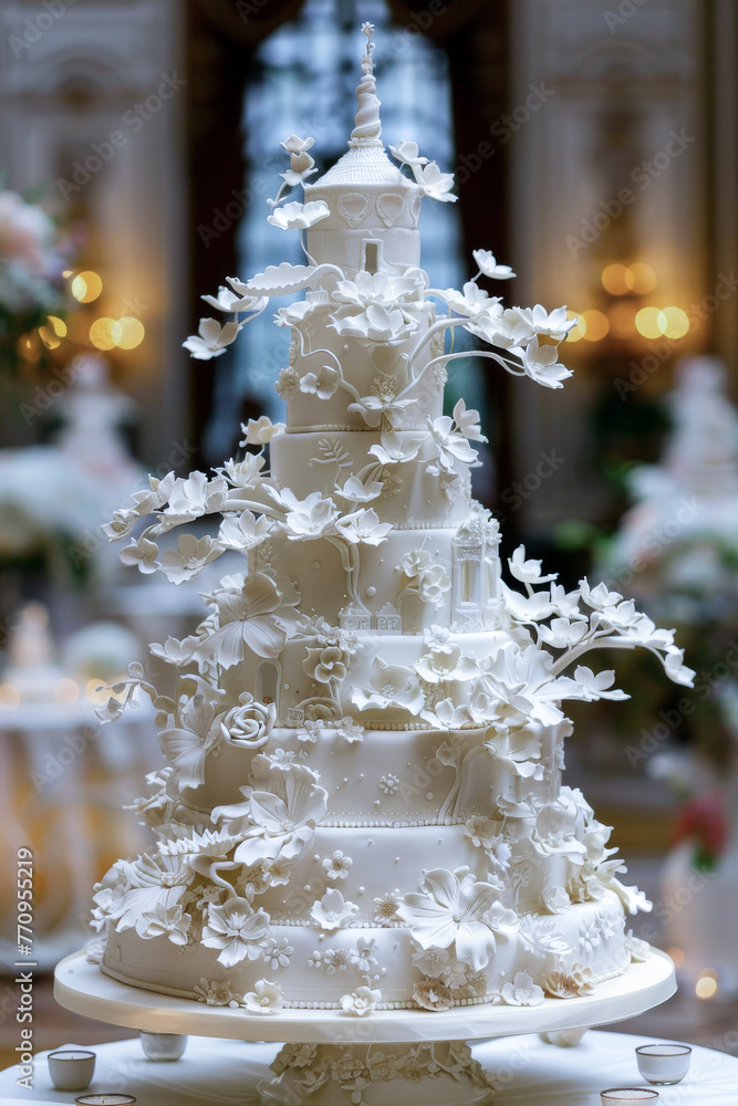 Majestic Wedding Cake with Sculptural Icing and Floral Art, celebration ...