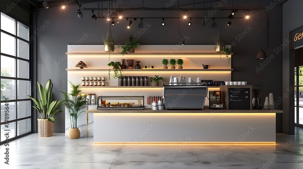 Interior design of luxury modern coffee shop cafe with counter espresso ...