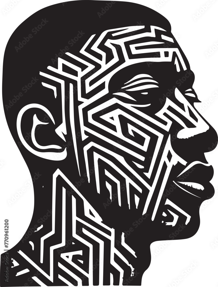 Abstract art vector outline illustration of african man face. Black and ...