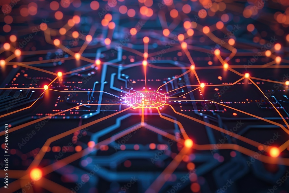 Photo & Art Print Digital network of interconnected nodes and lines, symbolizing the complexity ...