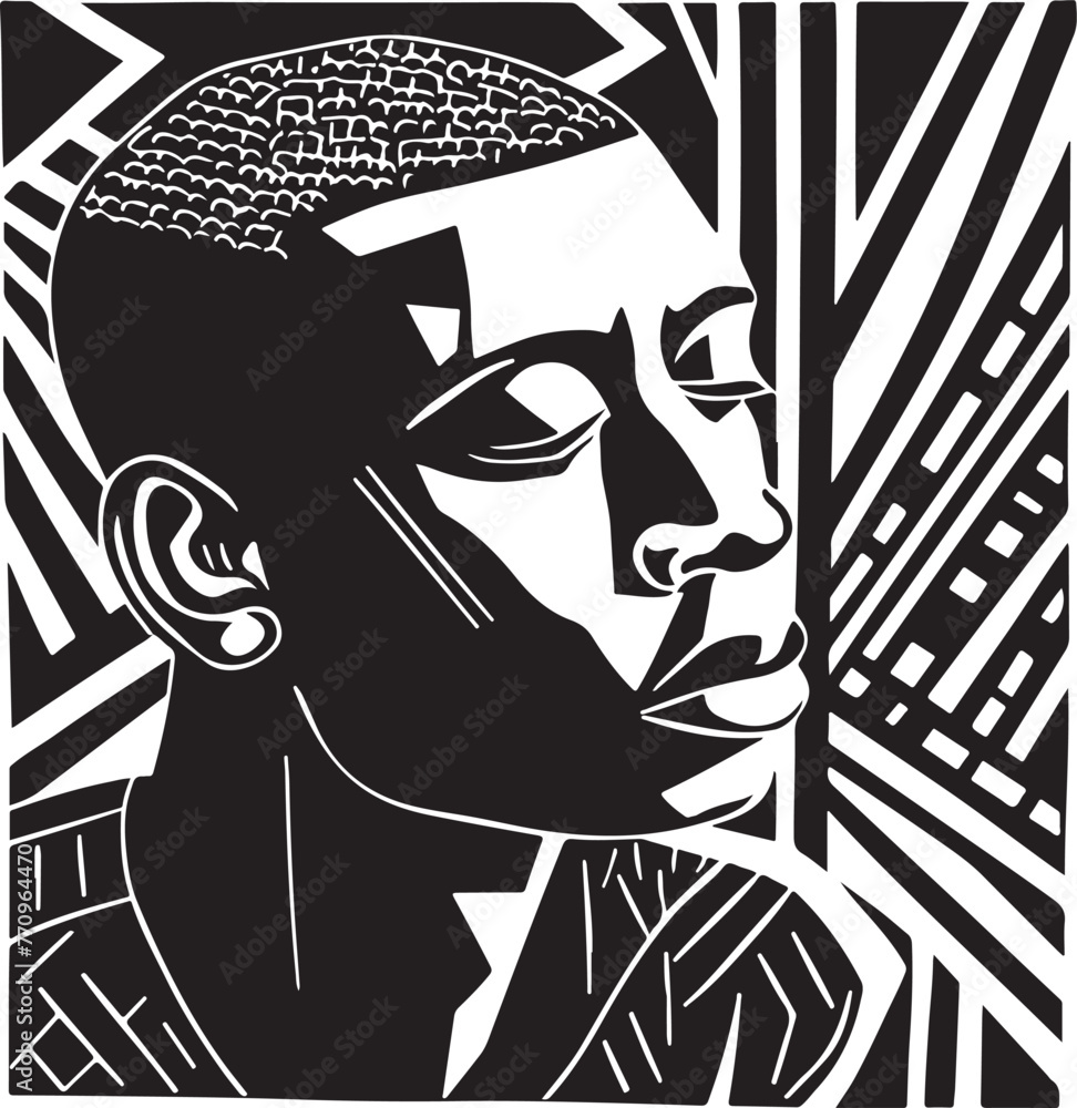 Abstract art vector outline illustration of african man face. Black and ...
