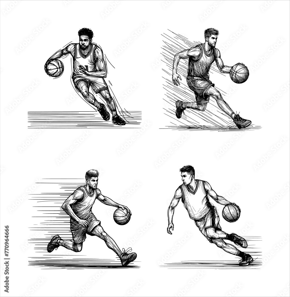 basketball sport - line hand drawing black on transparent background ...