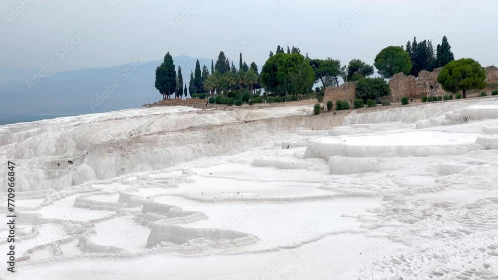 Travertine terraces of Pamukkale, UNESCO world heritage site in Denizli ...
