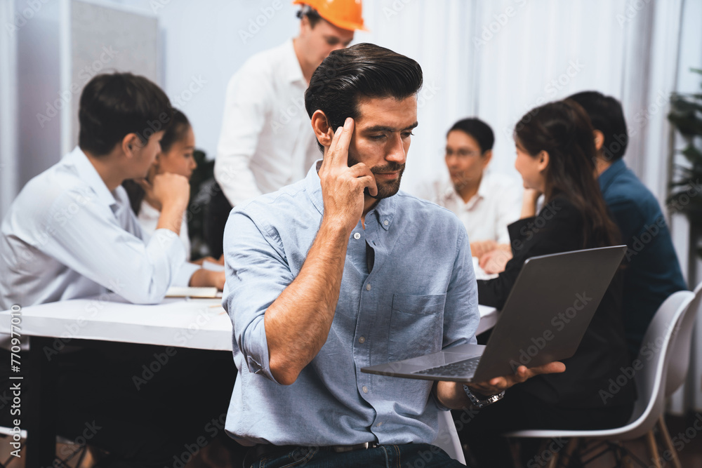Engineer team leader portrait with diverse group of civil engineer and ...