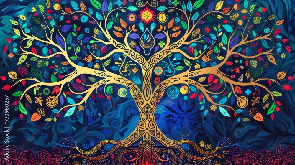 Tree of Religious Symbols Signifying Unity in Diversity Stock ...