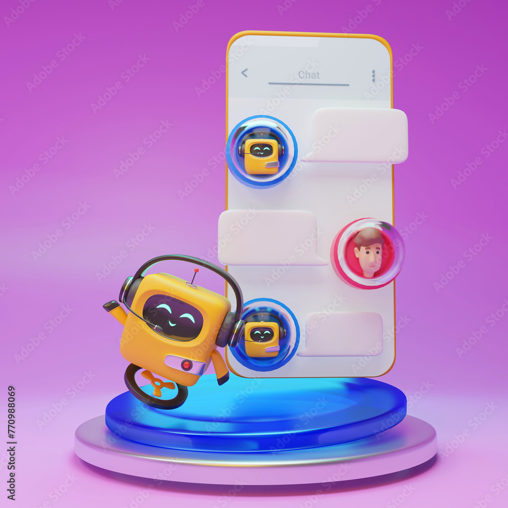 Cute robot cyborg chat bubble communication chatbot customer service ...