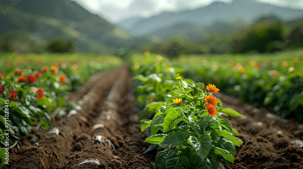 Blooming Lantano Plants Row - Sustainable Farming Style, Organic Growth ...