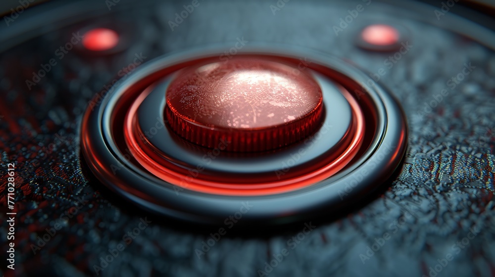 An illustration of a red push button, featuring a circular design in 3D ...