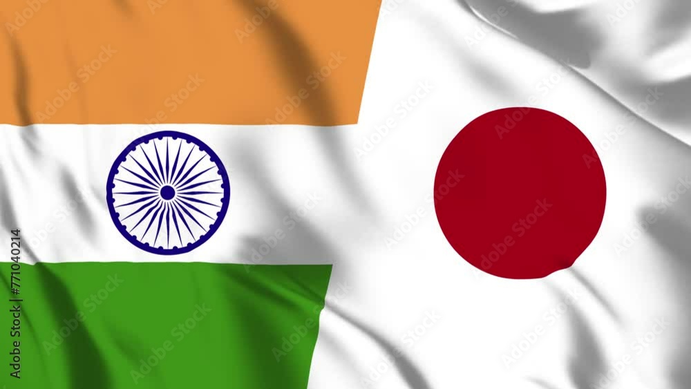 India and Japan Flag waving in loop and seamless animation. Indian vs ...