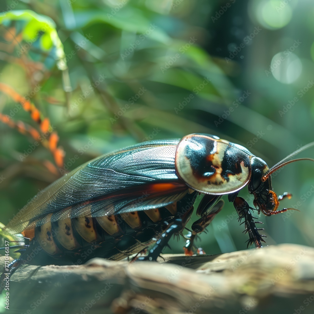 Giant cockroach in a terrarium. A close-up of an exotic insect in a ...