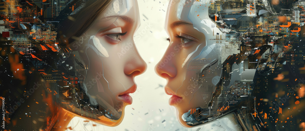 AI humanoid robots like two young women, faces of futuristic cyborgs on ...
