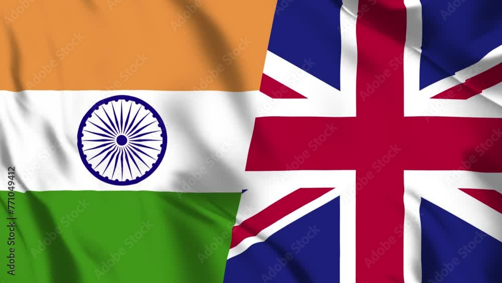 India and UK Flag waving in loop and seamless animation. United Kingdom ...