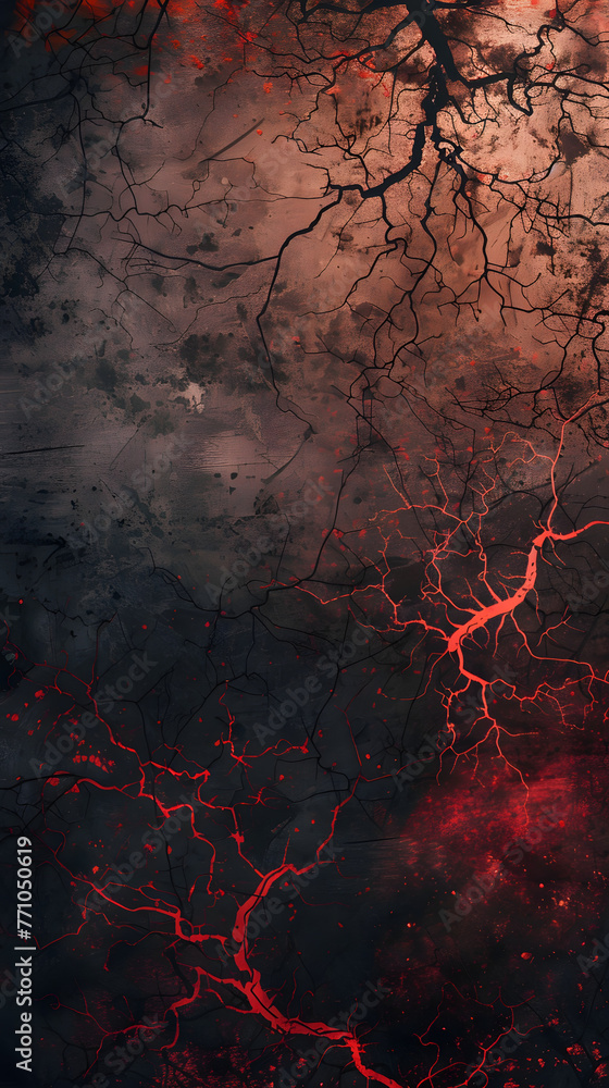A chilling and moody representation with red veins like rivers of fire ...
