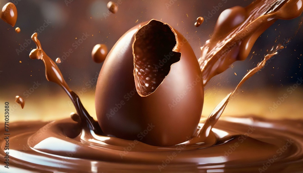Chocolate Easter Egg falling on top of melted chocolate and throwing it ...
