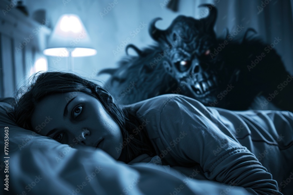 As the night unfolds, a woman is ensnared in a nightmare, wrestling ...