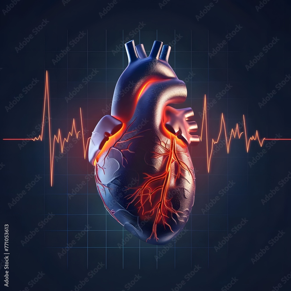 3D heart diagram with ECG graph, visualizing the concept of heart ...