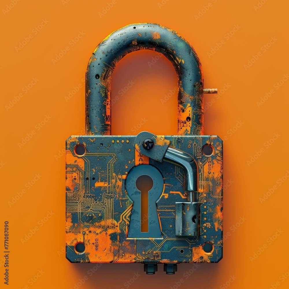 Detailed image of a digital lock being picked by a cyber tool ...