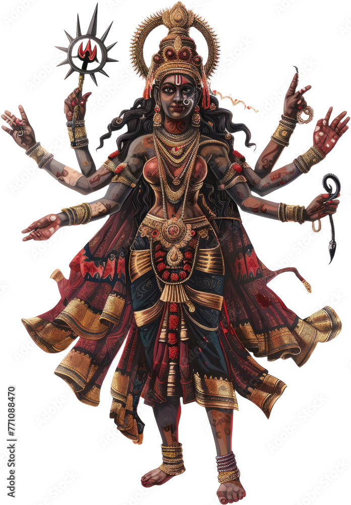 Multi-armed Kali Hindu goddess statue in dance pose isolated cut out on ...