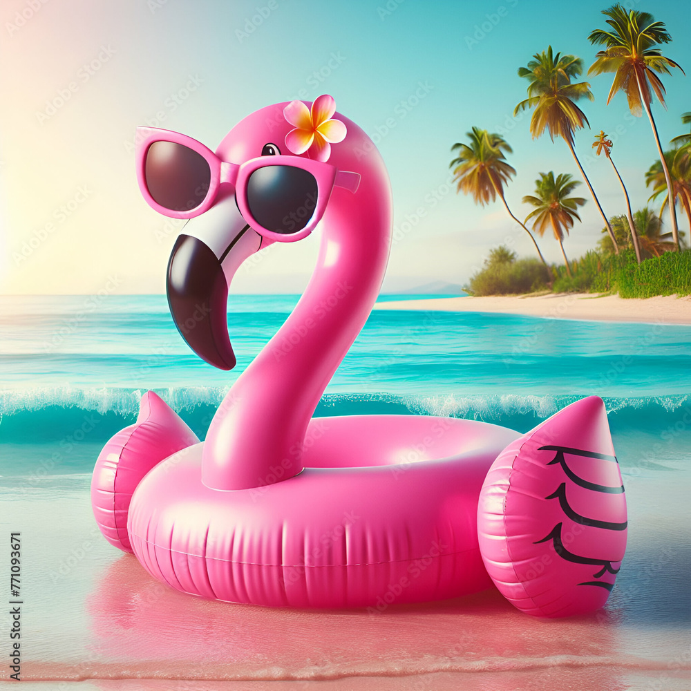 Beach Edge Pink Flamingo Swimming Infinity Pool Float with Swimming ...
