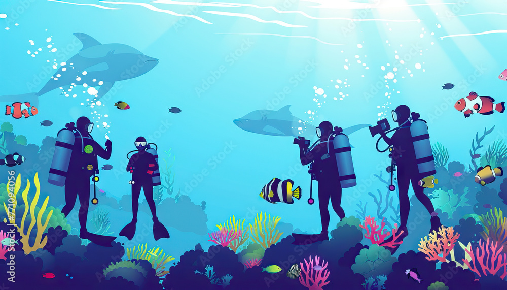 Discovering Marine Life: Divers Observing Fish and Coral Reef ...