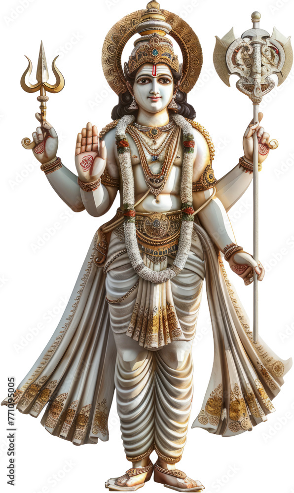 Vishnu Winged deity figure in Hindu mythology with diya and damaru cut ...