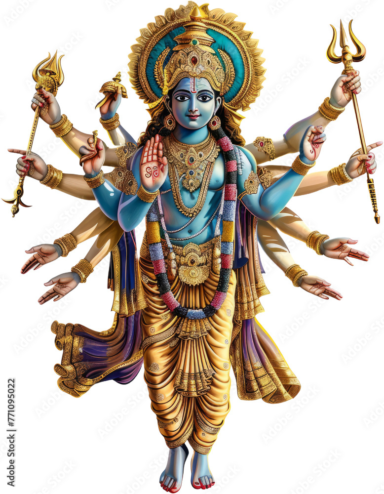 Vishnu Winged deity figure in Hindu mythology with diya and damaru cut ...