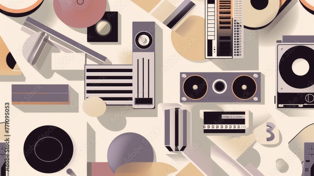 Abstract Shapes Inspired by 90's Music Devices on Neutral Background: A ...