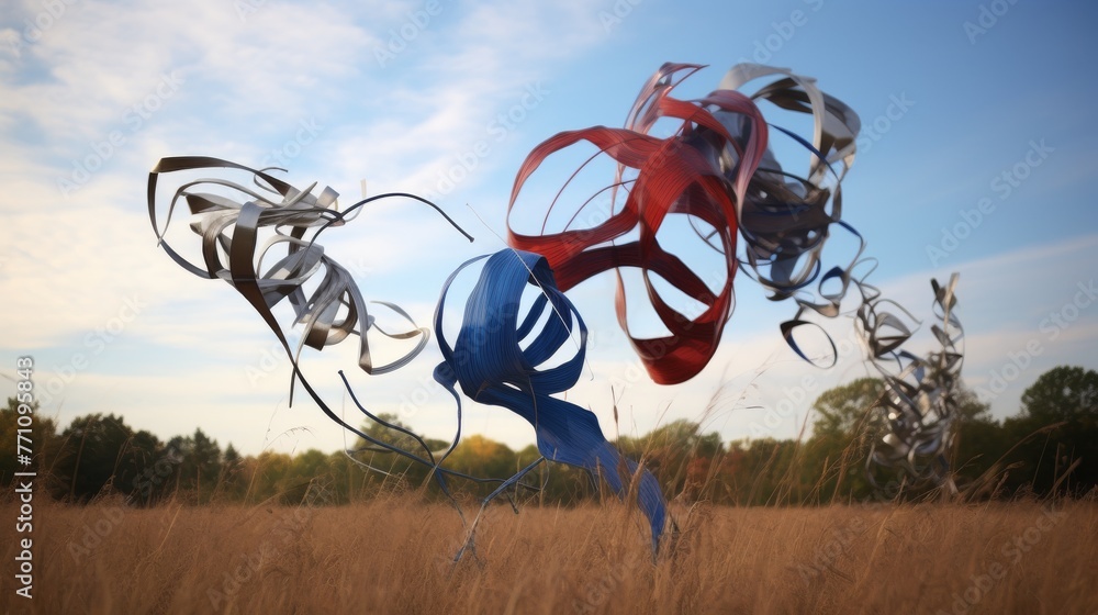 Outdoor sculpture consisting of many moving elements that change shape ...