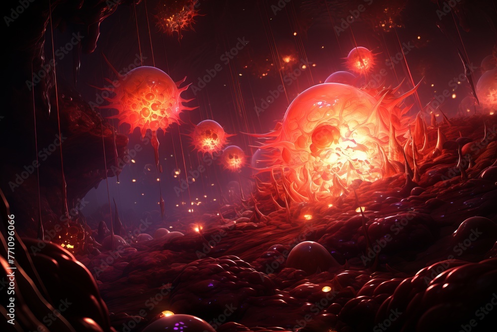 Pathogenic viral cell invasion. Illustration of disease spread and body ...