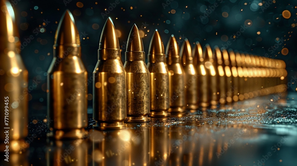 Comparison of Military Power, Shiny Gold Bullets Lined Up in Ascending ...