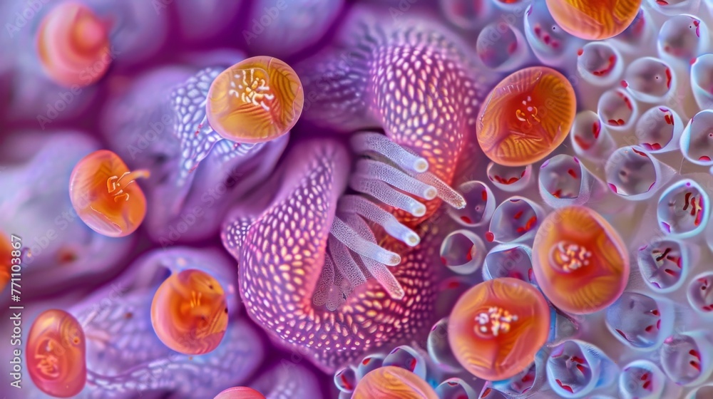 A highly magnified image of a plants stigma and style the female ...