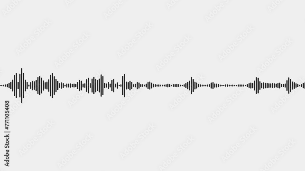 black line on white audio visualization effect. Sound wave animation ...