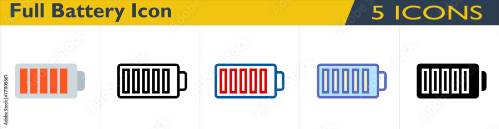 Full Battery icon with 5 styles (outline, color lineal, color outline ...